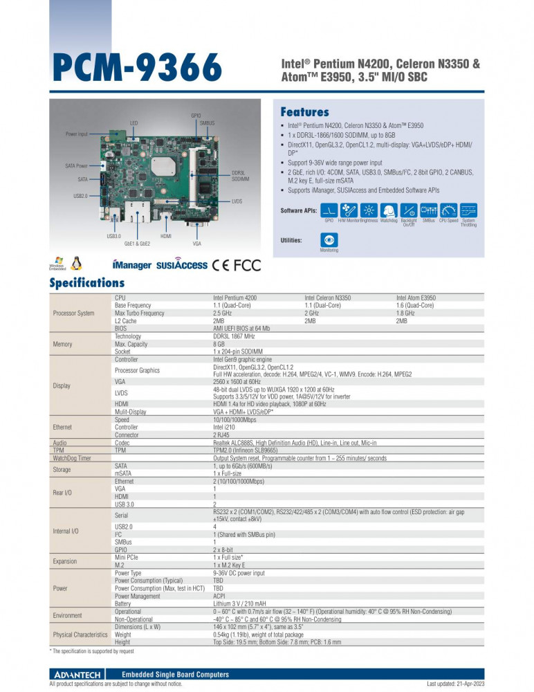 PCM-9366 technical document page 1