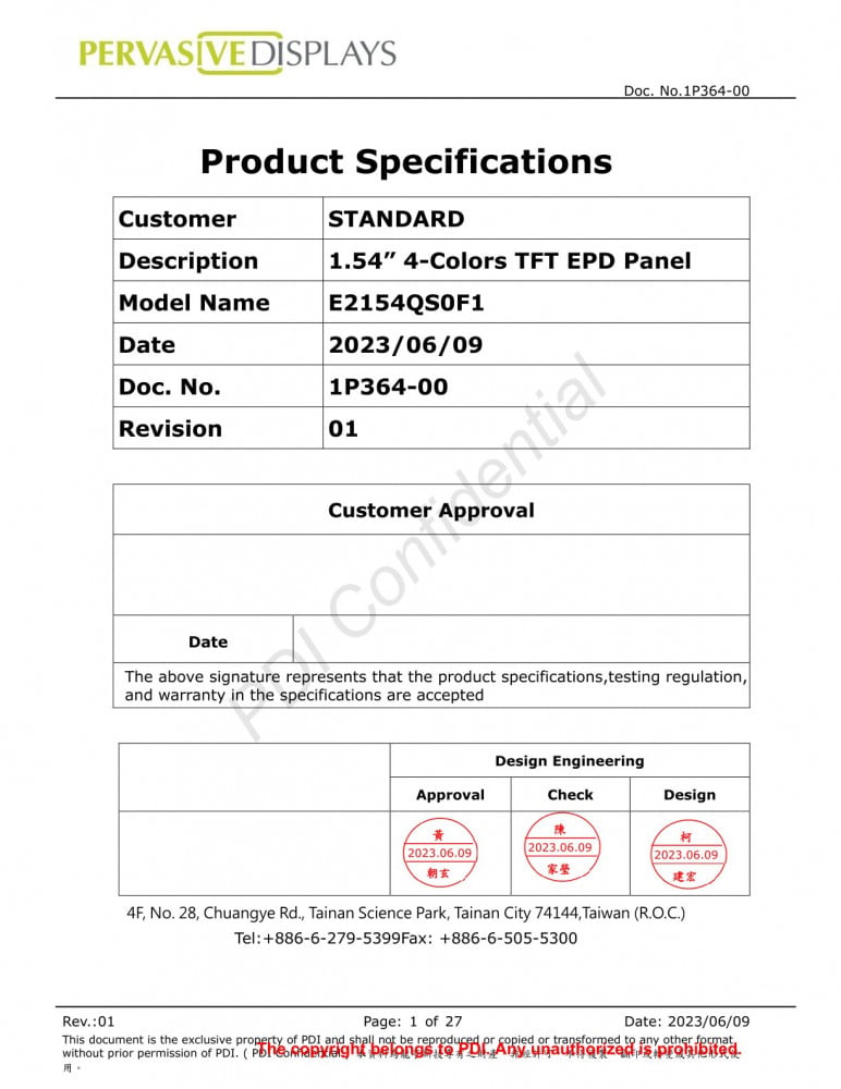 E2154QS0F1 specification page 1