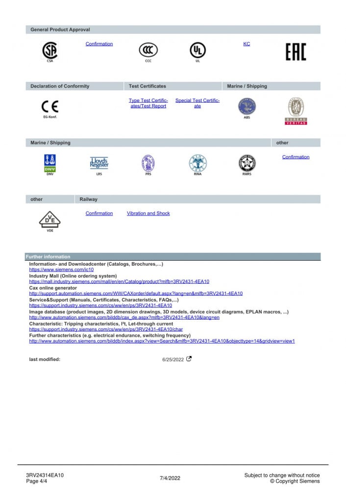 SIEMENS 3RV24314EA10 technical document page 4