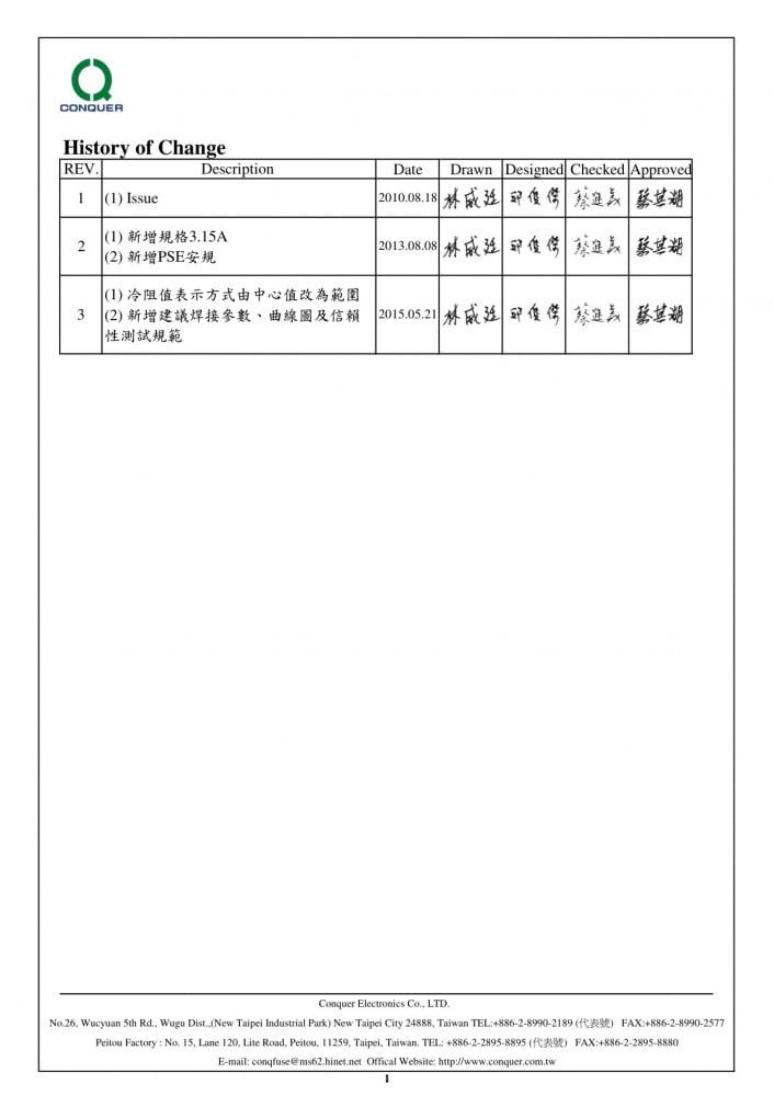 CONQUER SET specification page 2