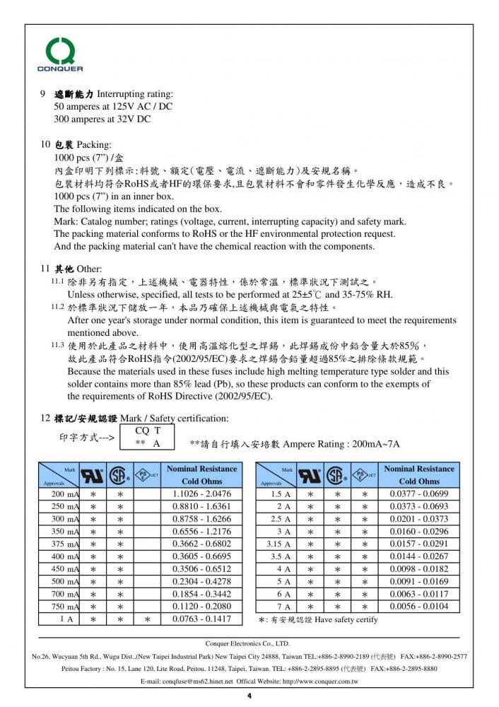 CONQUER SET specification page 5