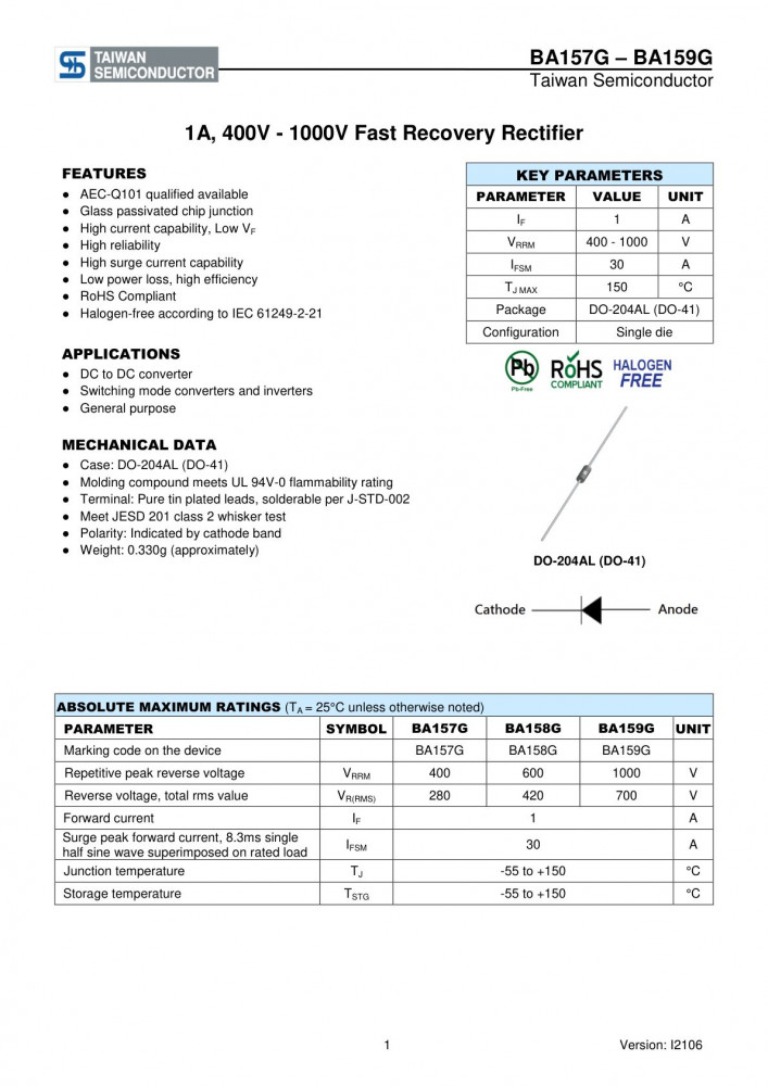 BA157G datasheet page 1