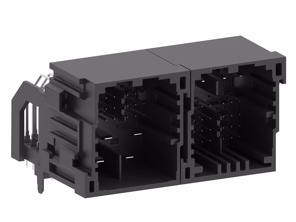 stAK50h 2 Bay Right-Angle Hybrid Header, 44 Circuits, Bay 1: 32 Circuits/Key 3/Dark Gray; Bay 2: 12 Circuits/Key 1/Black; Tube