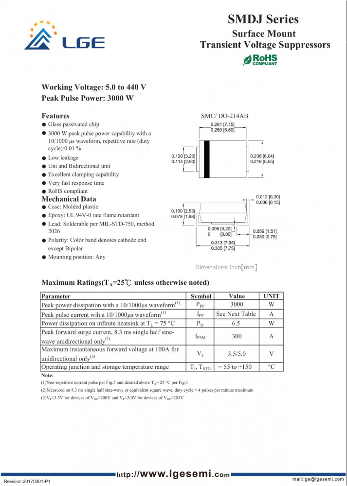 LGE SMDJ series datasheet page 1