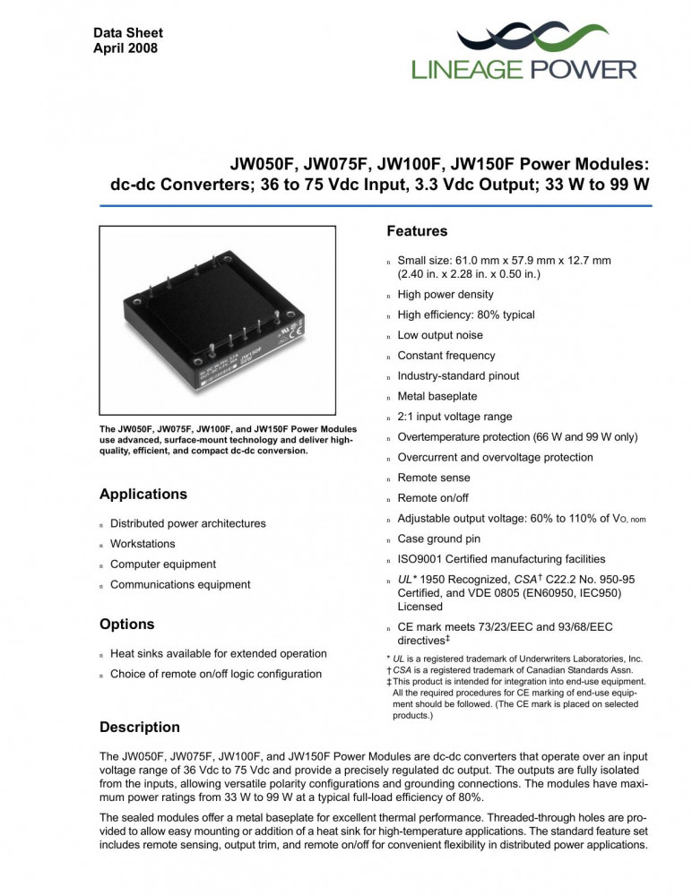 JW075F1 datasheet page 1