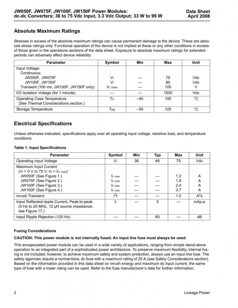 JW075F1 datasheet page 2