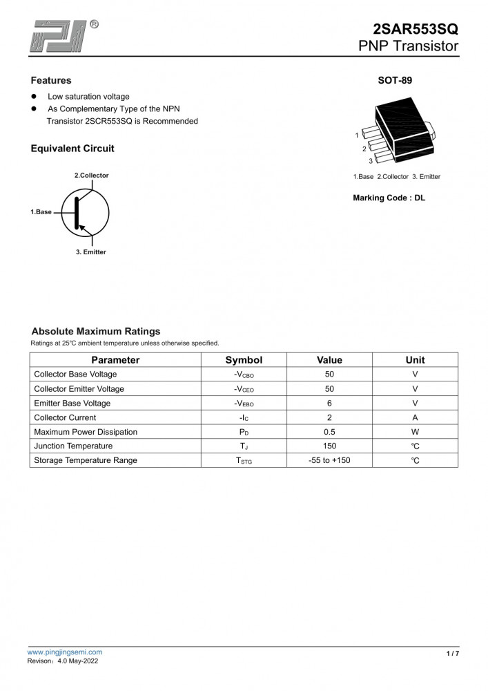 2SAR553SQ datasheet page 1
