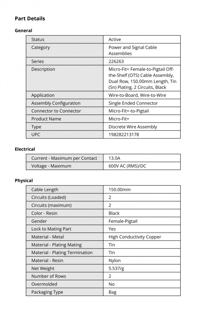 MOLEX product document image 2 for model 2262631022
