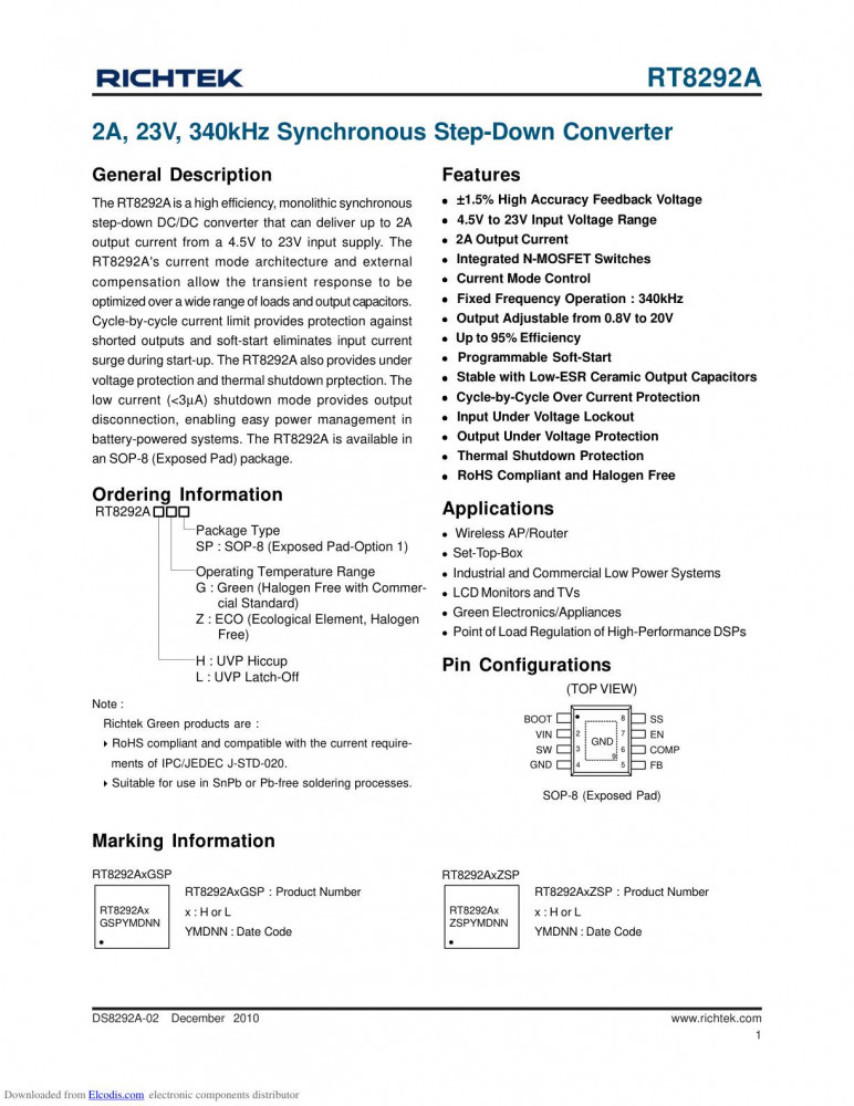 RT8292AHZSP datasheet page 1