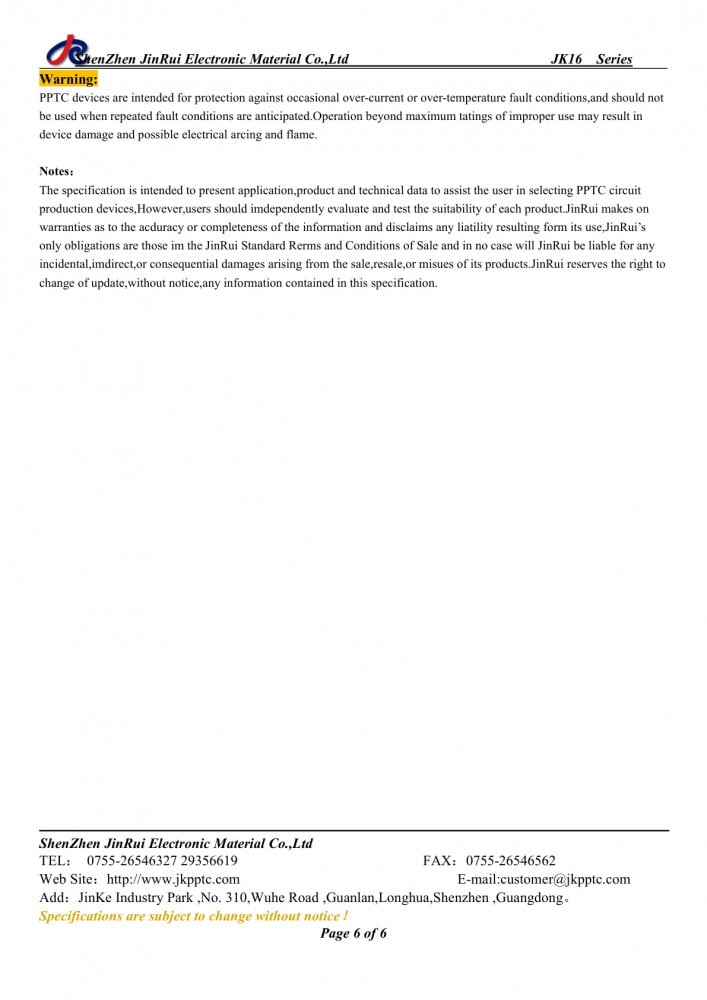 JK16 Series datasheet page 6