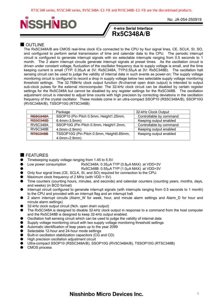 RV5C348 datasheet page 1