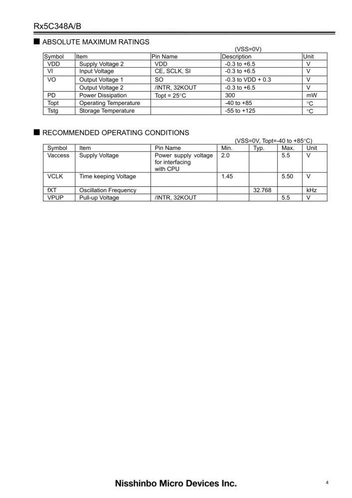 RV5C348 datasheet page 4