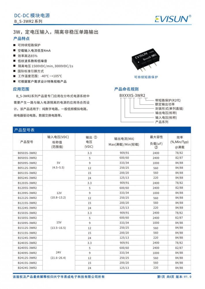 B0505S-3WR2 datasheet page 1