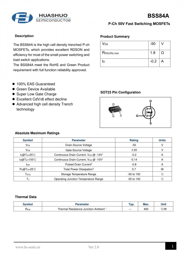 BSS84A datasheet page 1