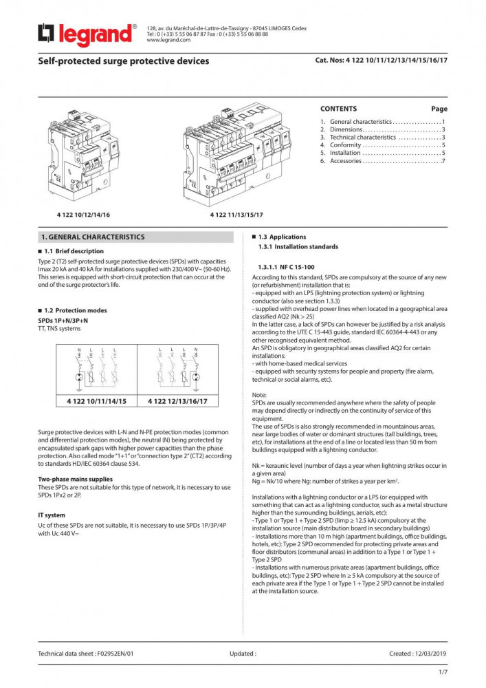Legrand SPD technical document page 1