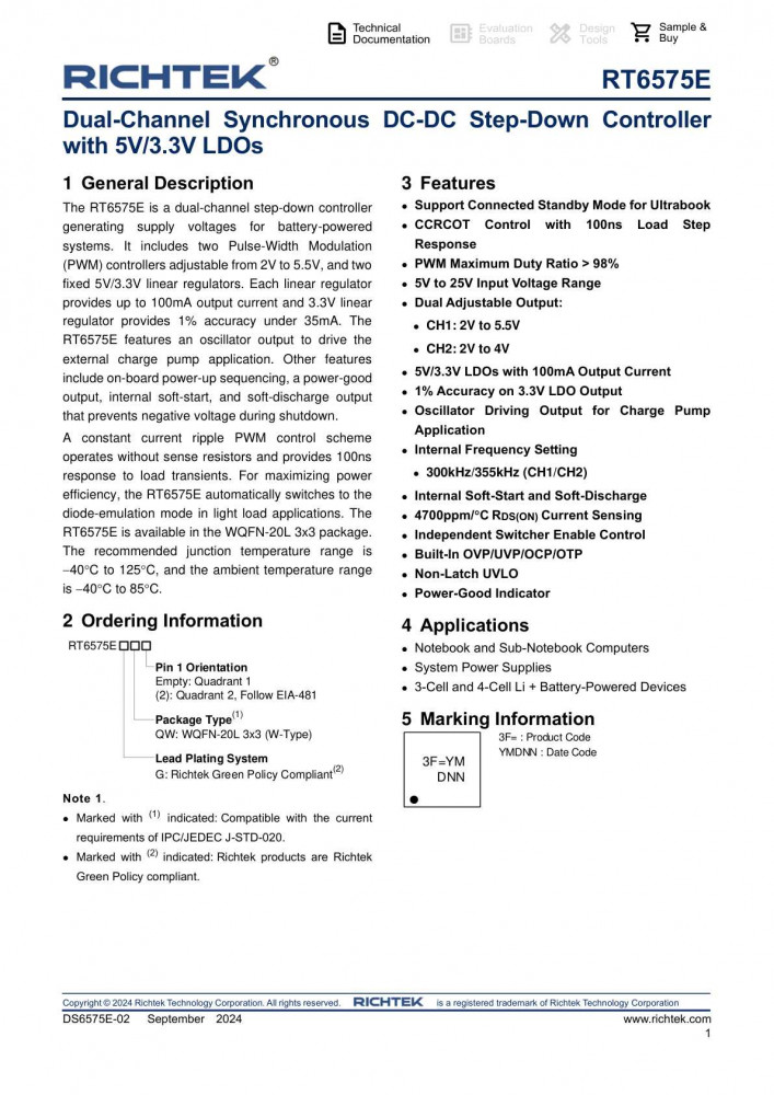 RT6575E datasheet page 1