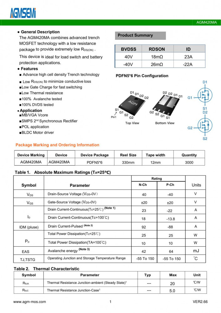 AGM420MA technical document page 1