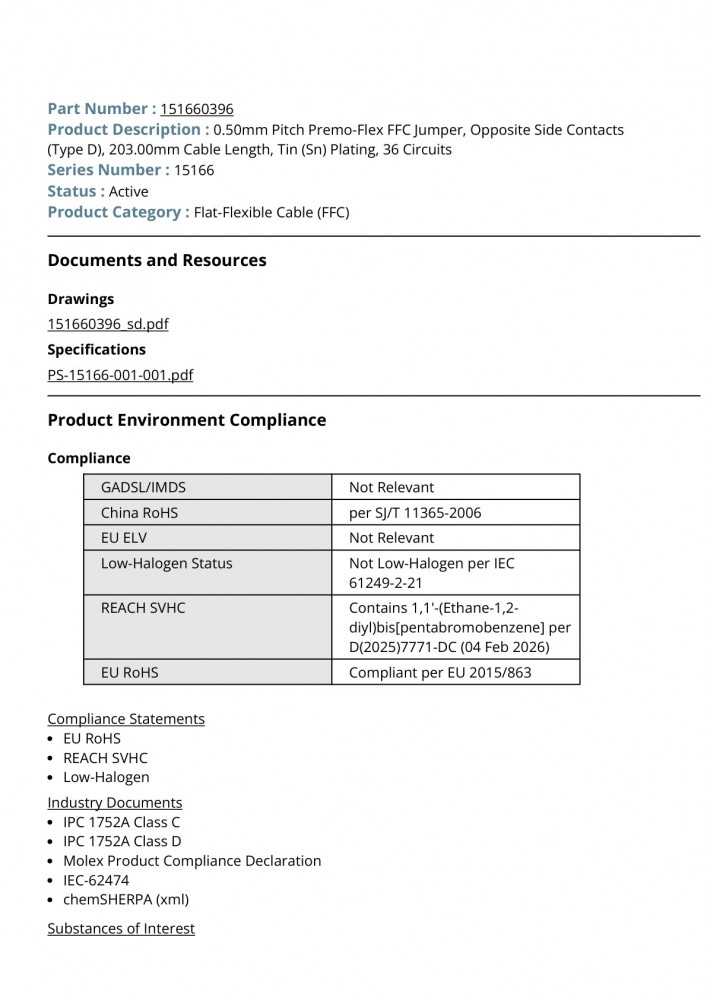 MOLEX 151660396 document image, page 1