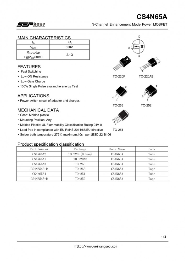 CS4N65A datasheet page 1