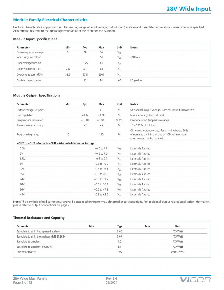 VICOR datasheet page 2