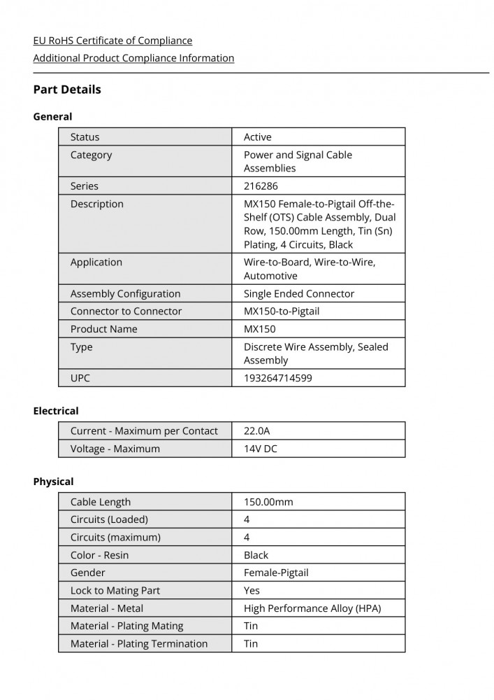 Technical document page 2 for MOLEX 2162861041