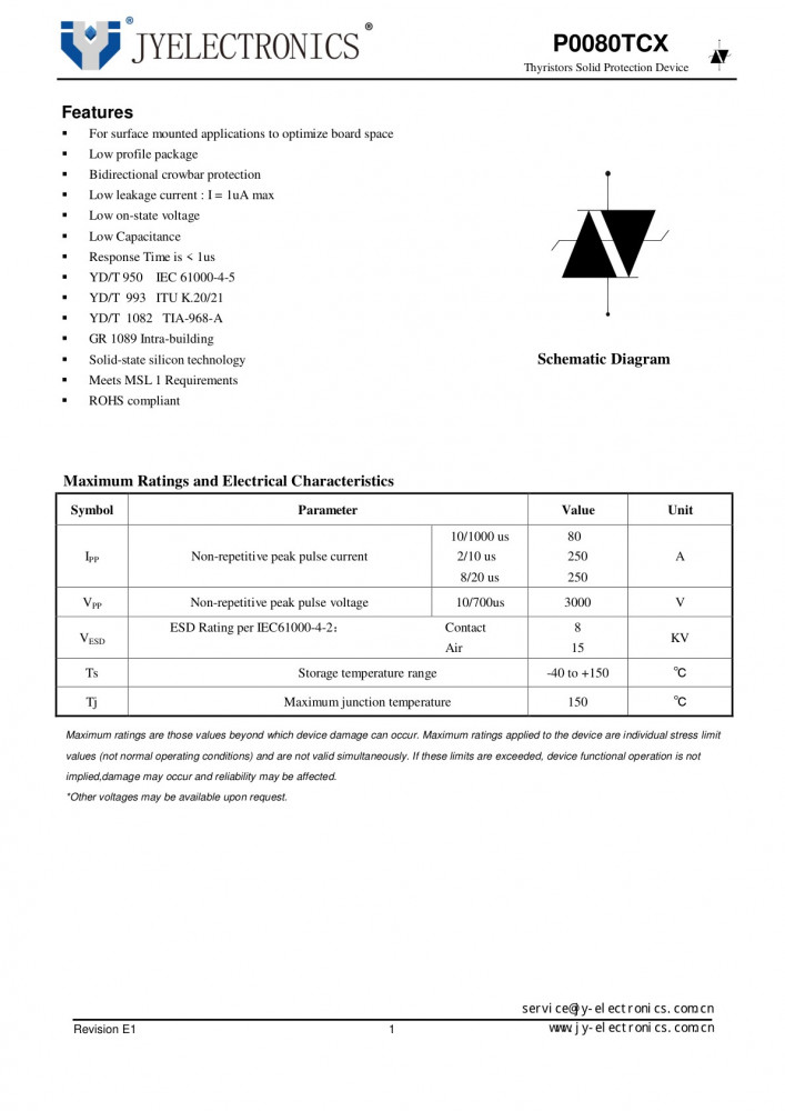 P0080TCX datasheet page 1