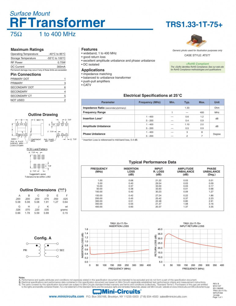 TRS1.33-1T-75+ technical document