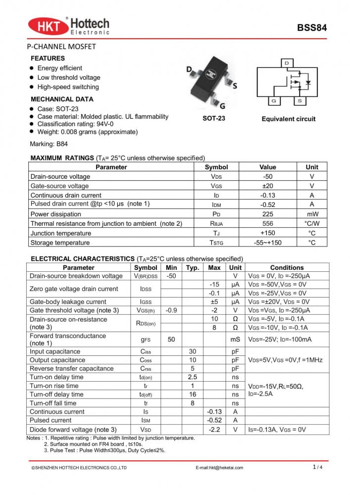 BSS84 datasheet page 1