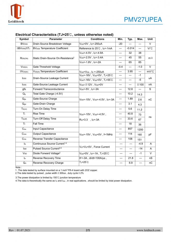 PMV27UPEA datasheet page 2