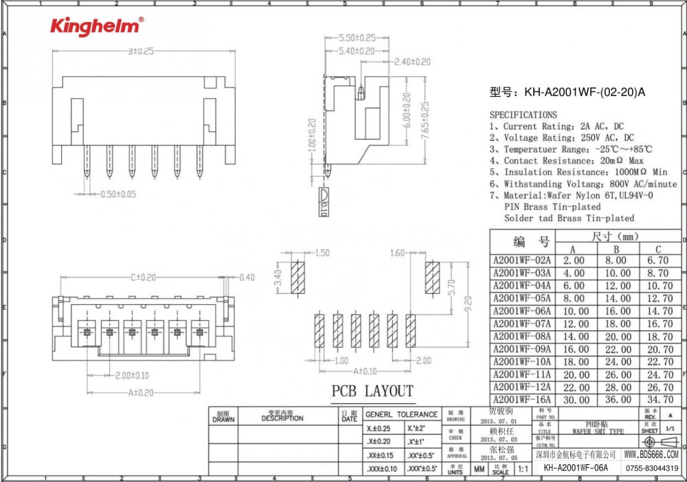 Kinghelm KH-A2001WF-06A product drawing