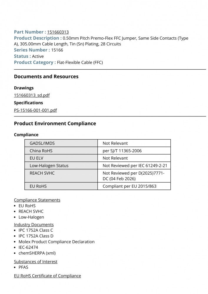 MOLEX 151660313 product drawing, preview page 1
