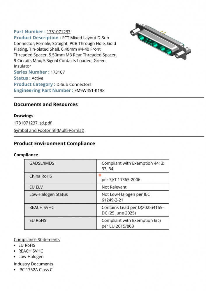MOLEX 1731071237 technical drawing, page 1