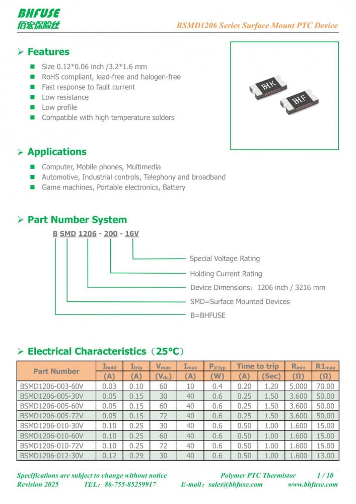 BHFUSE BSMD1206 series datasheet page 1