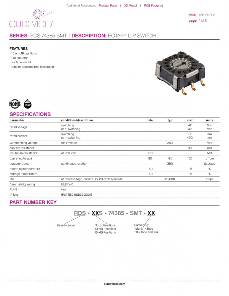 RDS-16S-74385-45A-SMT datasheet page 1