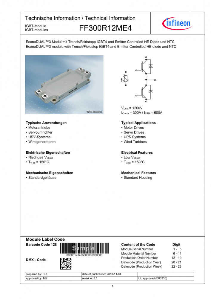 FF300R12ME4 datasheet page 1