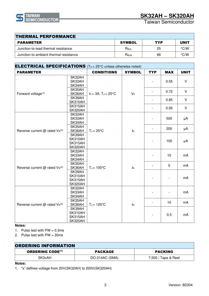 SK310AH datasheet page 2