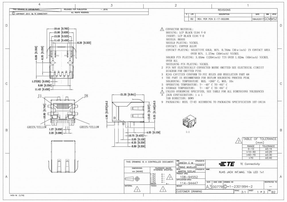 TE Connectivity 1-2301994-2 drawing page 1
