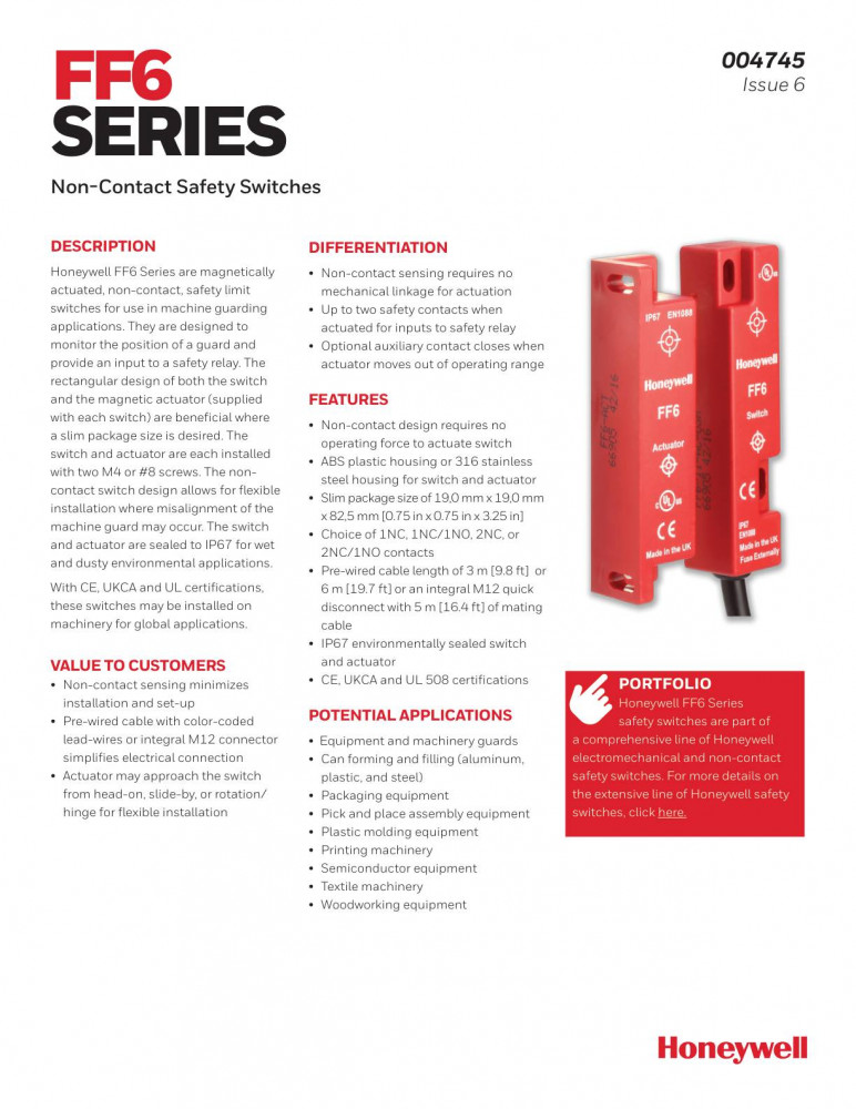 Honeywell FF6-20-AC-QD05 datasheet page 1