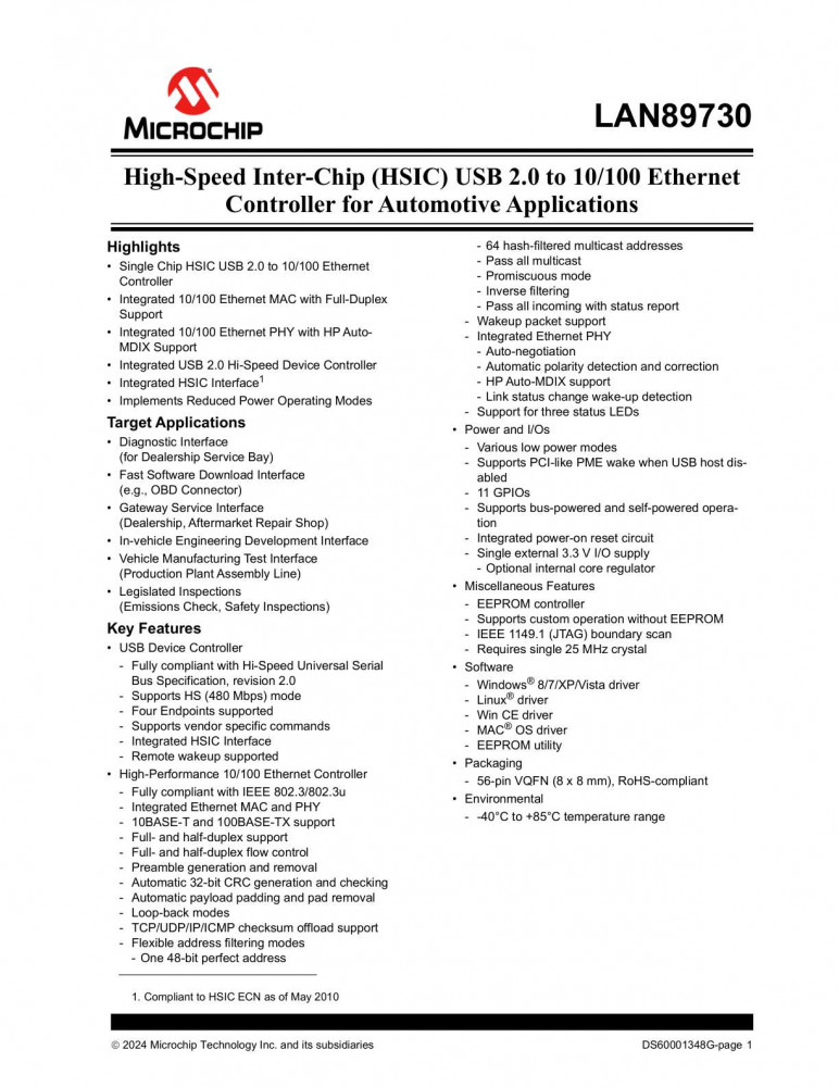 LAN89730 datasheet page 1