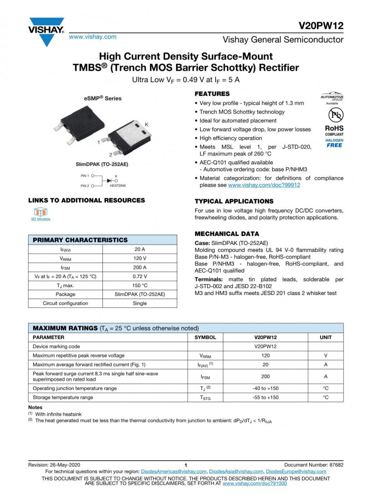 V20PW12 datasheet page 1