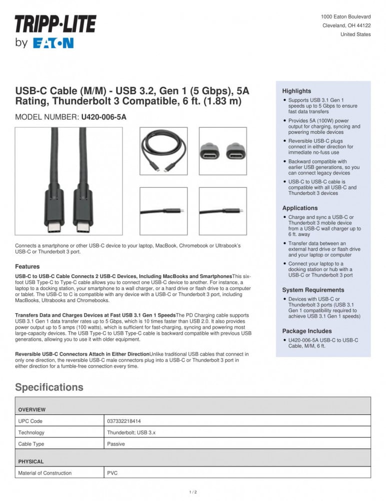 U420-006-5A technical document page 1
