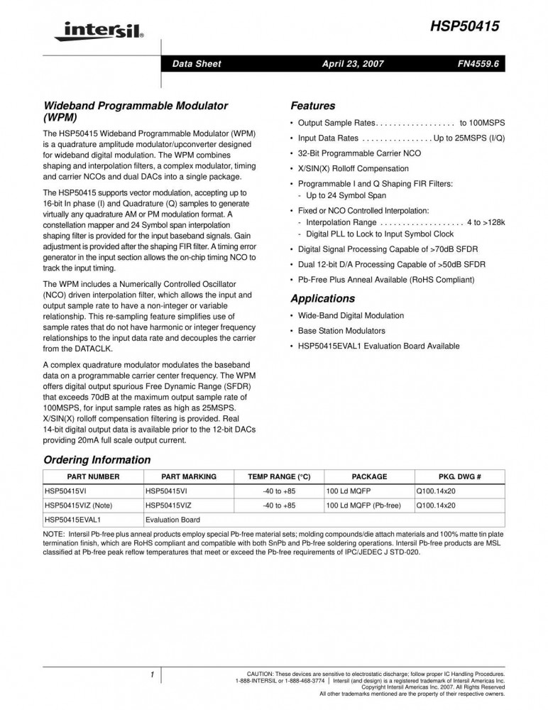 HSP50415 technical document page 1