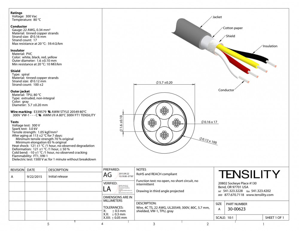 Tensility 30-00623 product drawing and specification page