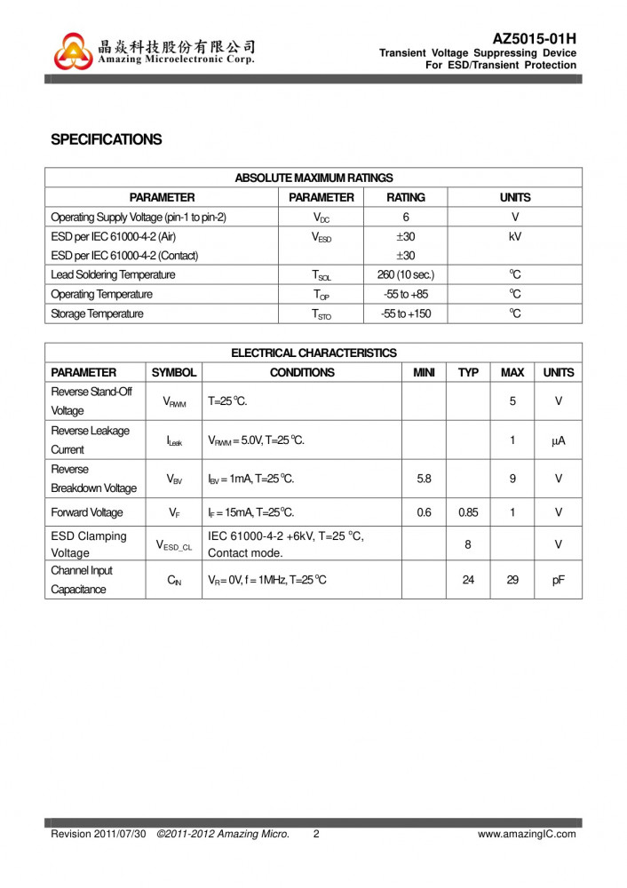 AZ5015-01H datasheet page 2