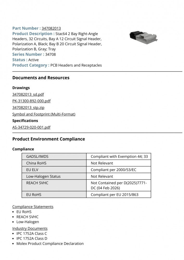 MOLEX 347082013 technical document page 1