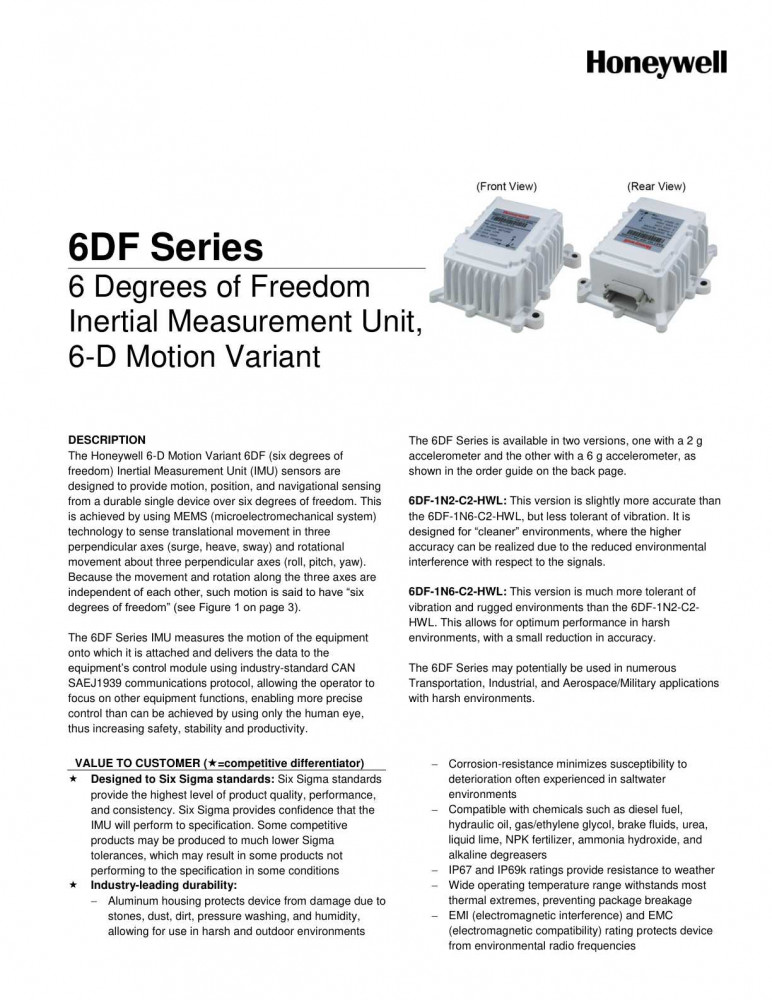 Honeywell 6DF datasheet page 1
