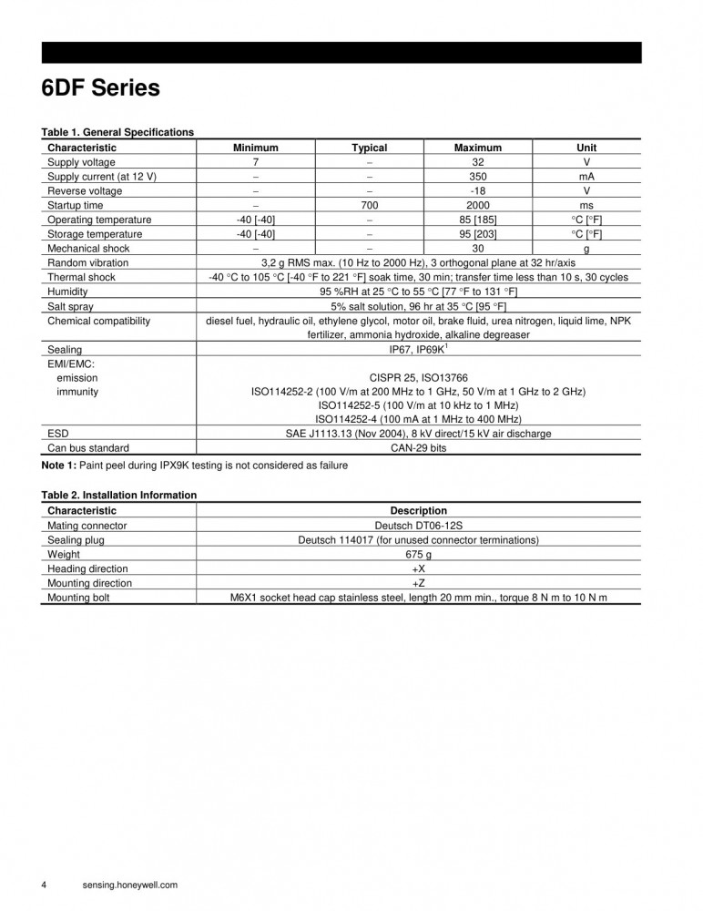 Honeywell 6DF datasheet page 4
