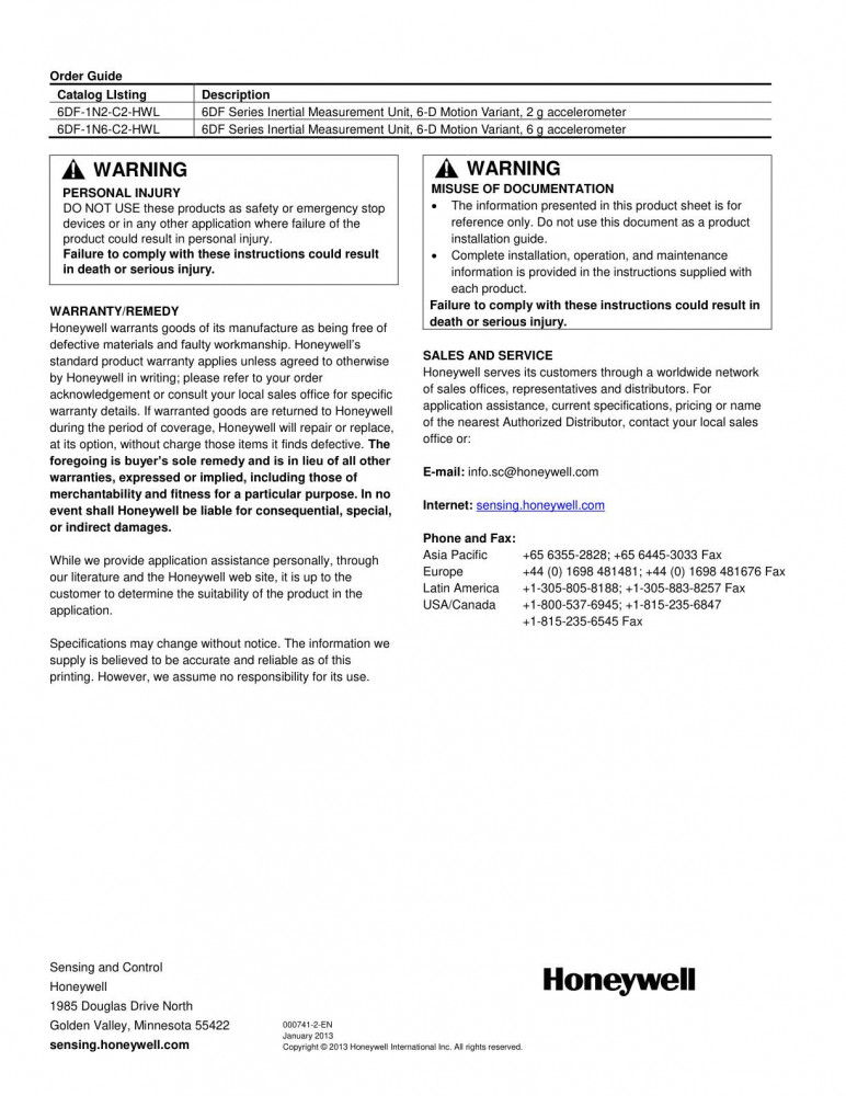 Honeywell 6DF datasheet page 8