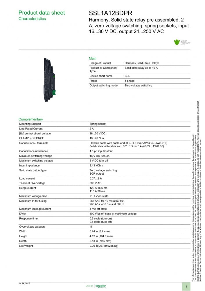 SSL1A12BDPR technical document page 1