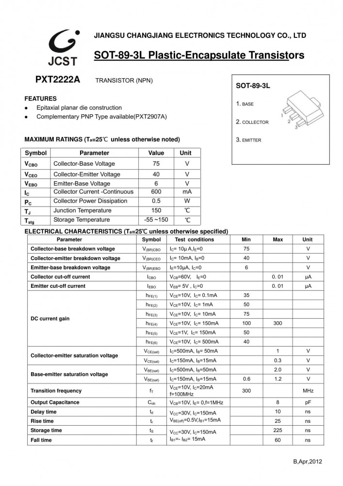 PXT2222A datasheet page 1